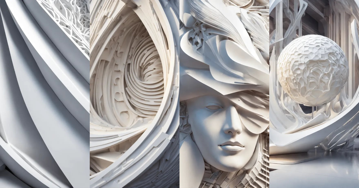Lexica - Formalist sculptures made of white plastic form futuristic bas ...