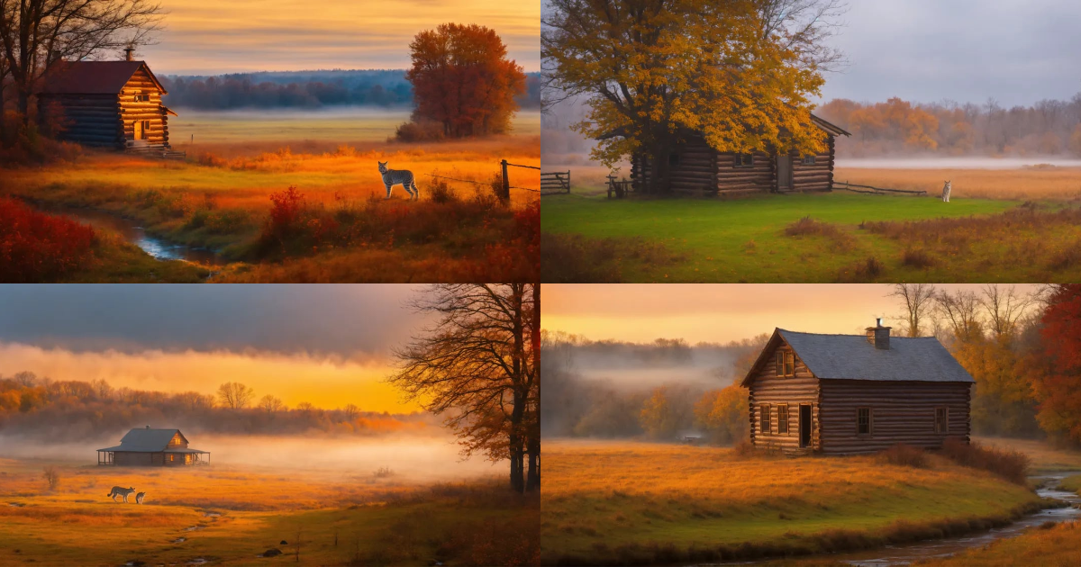 Lexica - Impressionist, cabin with a typical Wisconsin countryside ...