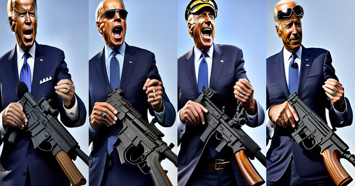 Lexica - Joe biden holding a machine gun at his waist and screaming ...