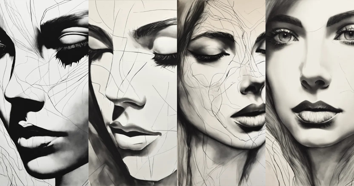 Lexica - A black and white drawing of a woman's face, a minimalist ...