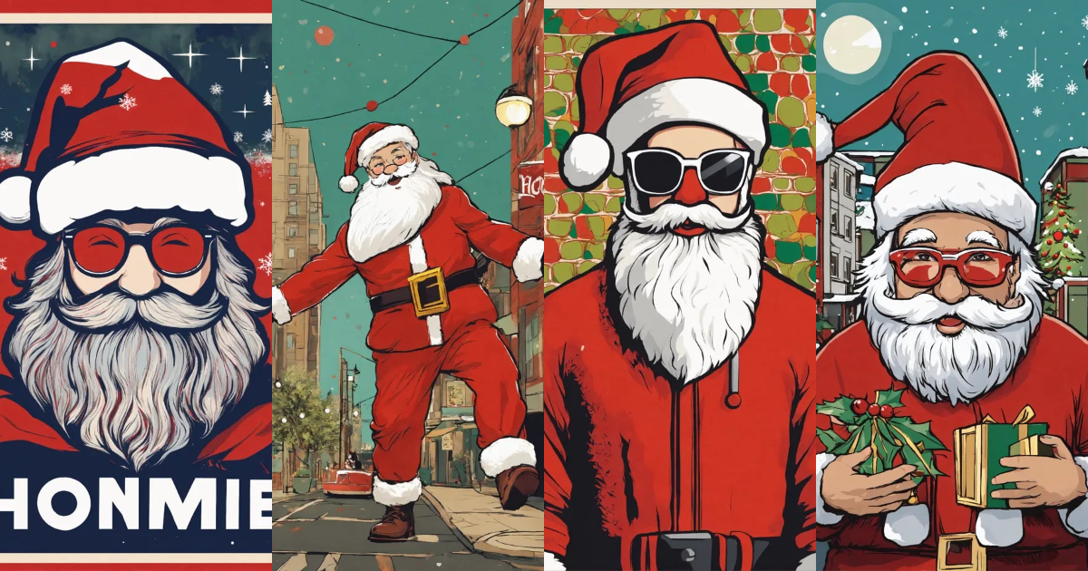 Lexica - Homie!' as the focal point. Incorporate Santa Claus and a ...