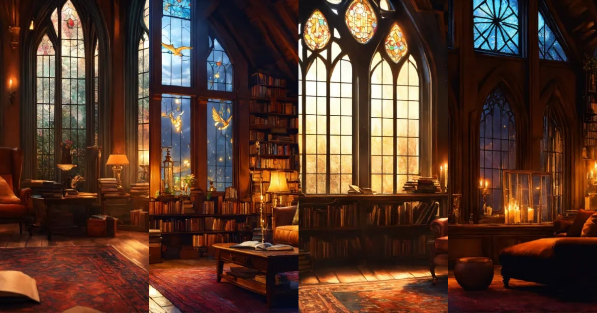 Lexica - Epic shot of very cozy ultra detailed library like from Harry ...