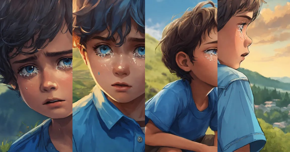Lexica - Very high detailed 2d illustration closeup of crying boy in ...