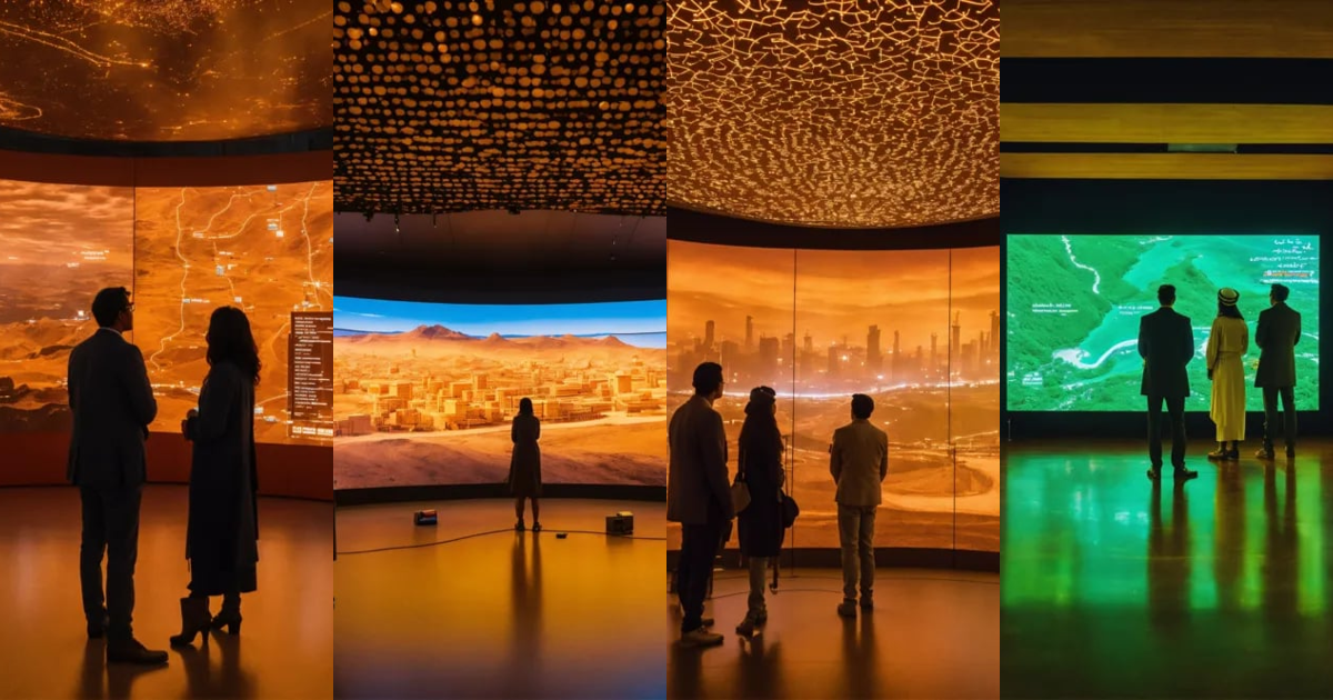 Lexica - A photograph of interior of a small immersive cylinder screen ...