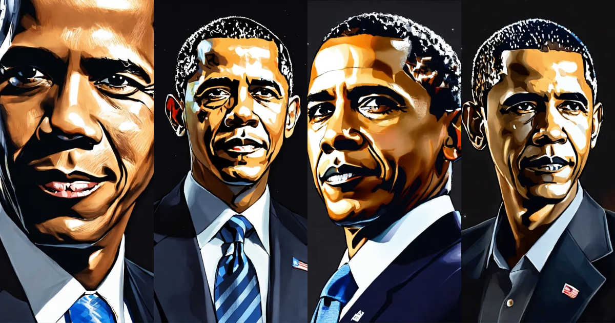 Lexica - Create a portrait of Barack Obama on a black background.