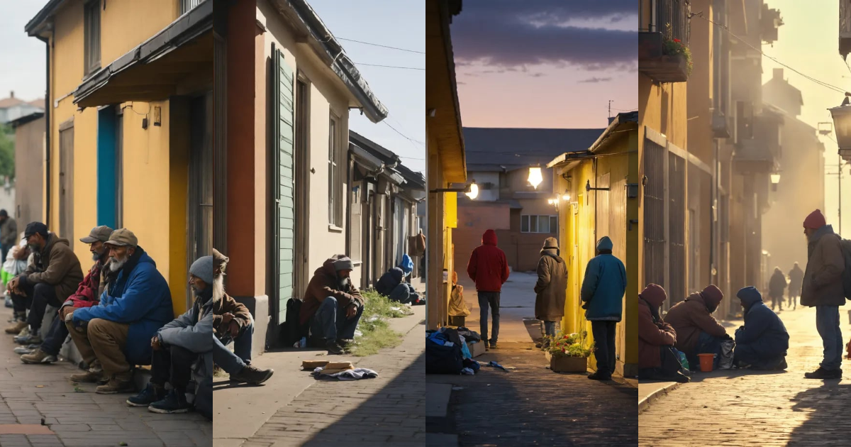 Lexica - Homeless people looking at houses. 4k