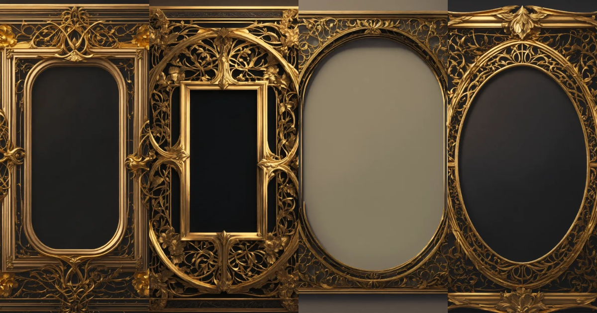 Lexica - An intricate art nouveau edges frame, with golden entertwined edges and empty black ...