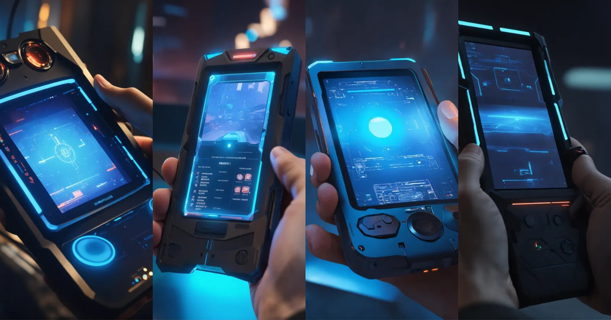 Lexica - A realistic and minimalist, dark-colored futuristic handheld ...