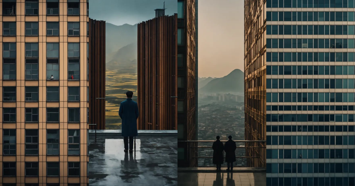 Lexica - Some people look over tall building windows, in the style of ...