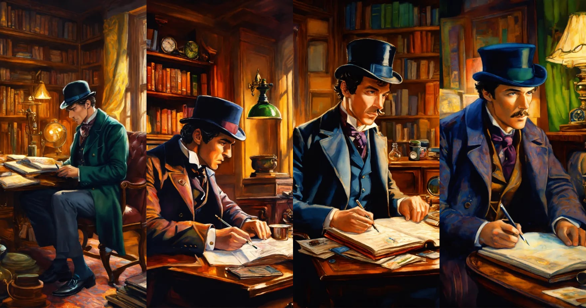 Lexica - A hand drawn painting of Sherlock Holmes sitting in his study ...