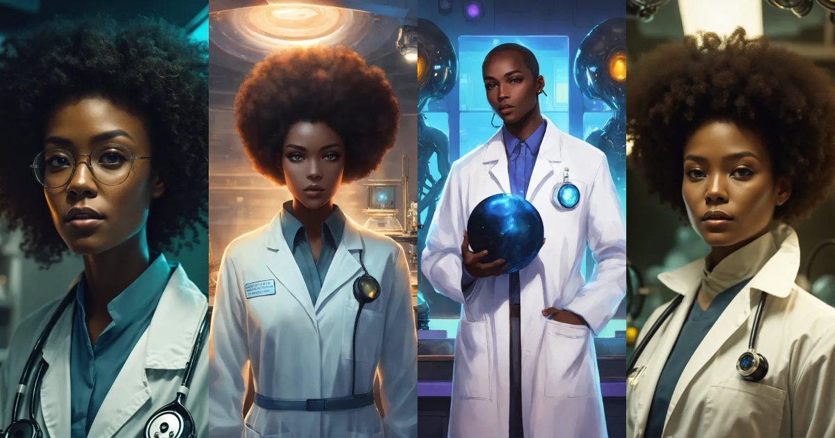 Lexica - Pretty human looking aliens with obsidian skin, afro, dressed ...