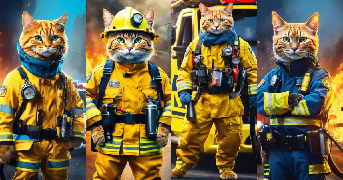 Lexica - Anthropomorphic cat in a fantasy fire fighter clothes blue and ...
