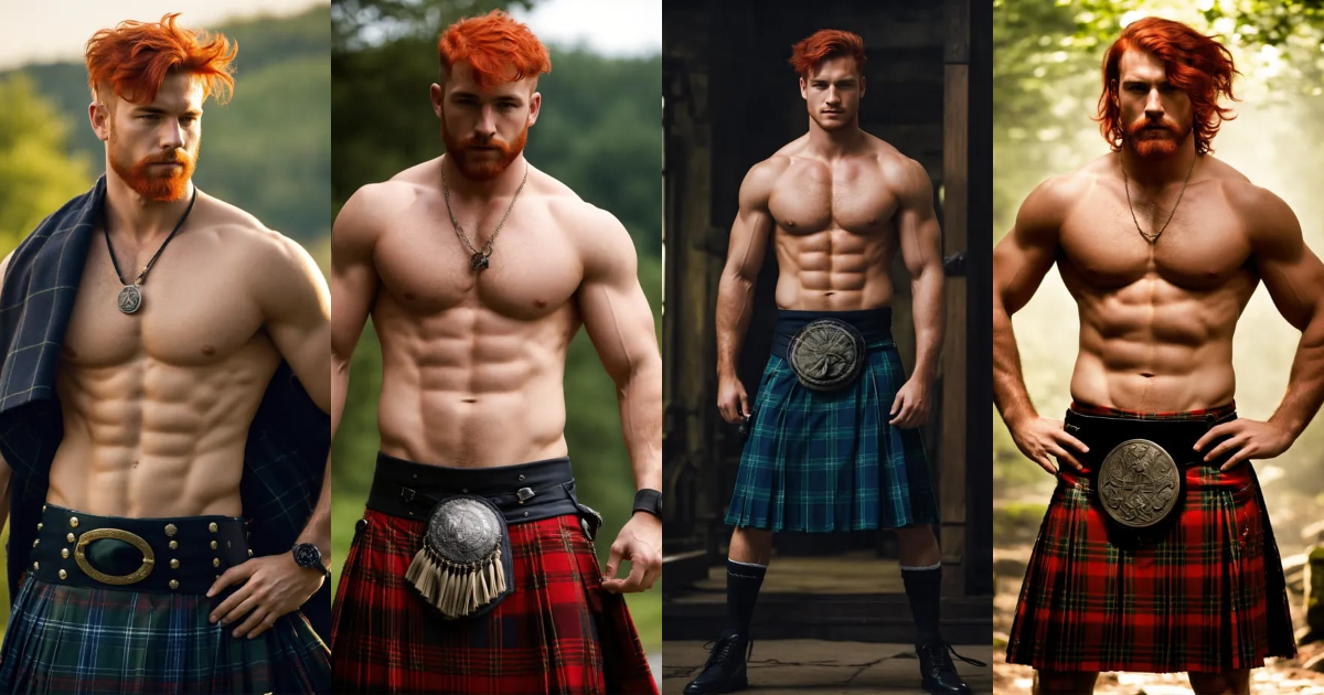 Lexica - A Scotsman in a kilt, shirtless, red hair, athletic
