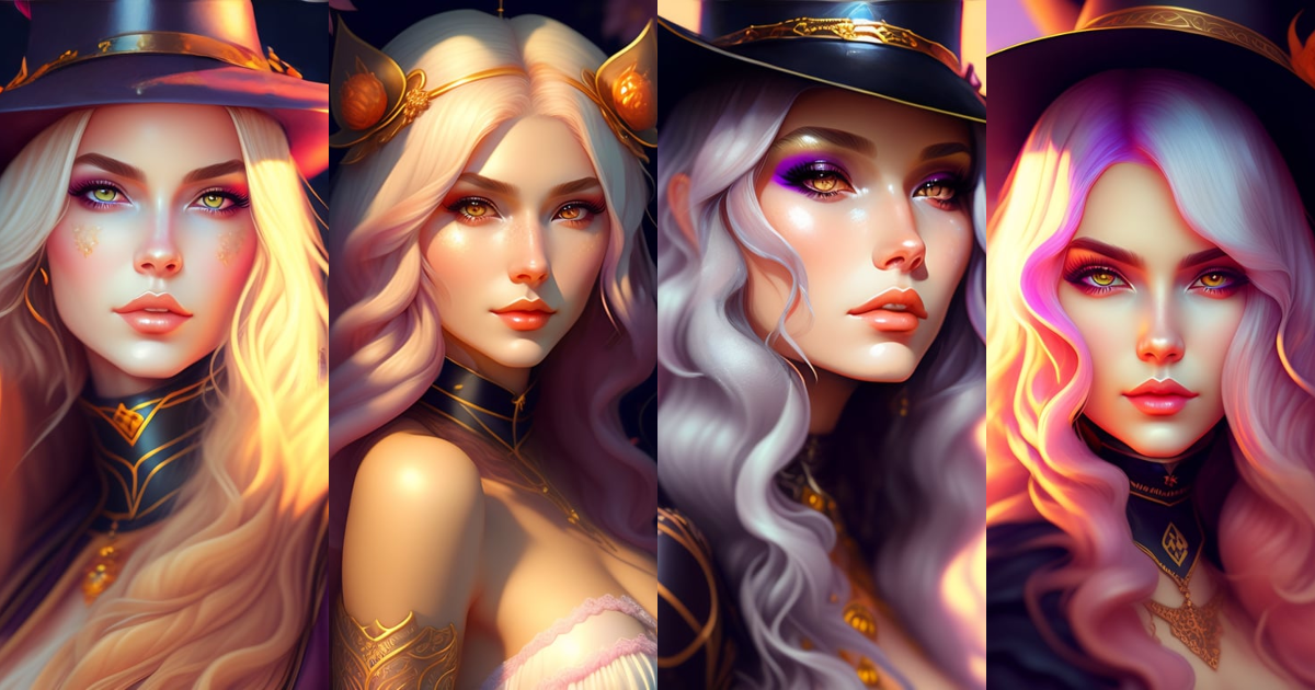 Lexica - Upclose portrait of a Halloween witch, pastel balayage hair ...