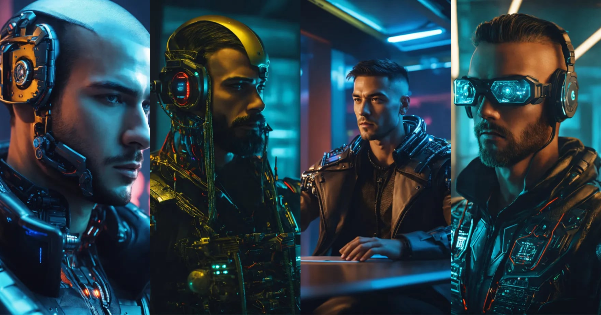 Lexica - Portrait of cybernetic brutal man, futuristic meeting room ...