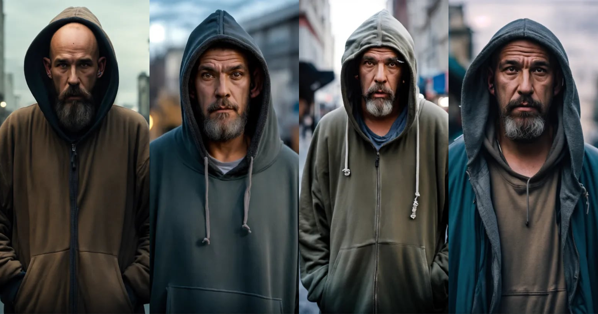 Lexica - A HOMELESS HUGE MAN WITH A HUGE LUMPY BALD HEAD, A TINY GOATEE ...