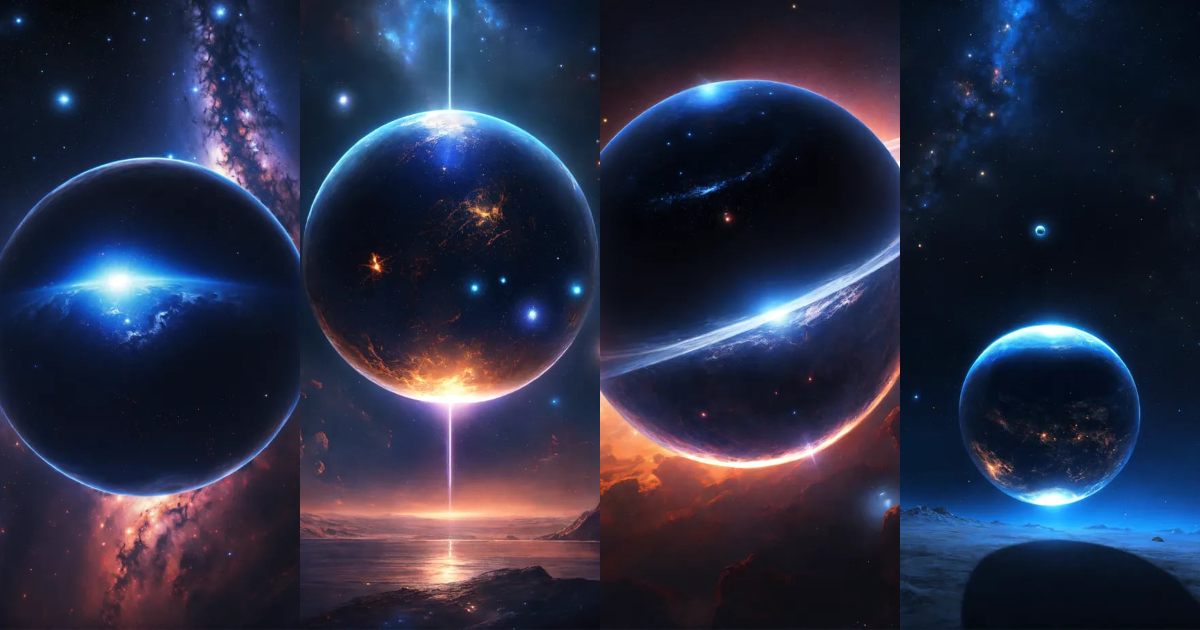 Lexica - A dark blue metallic orb of pure perfection is floating out in ...