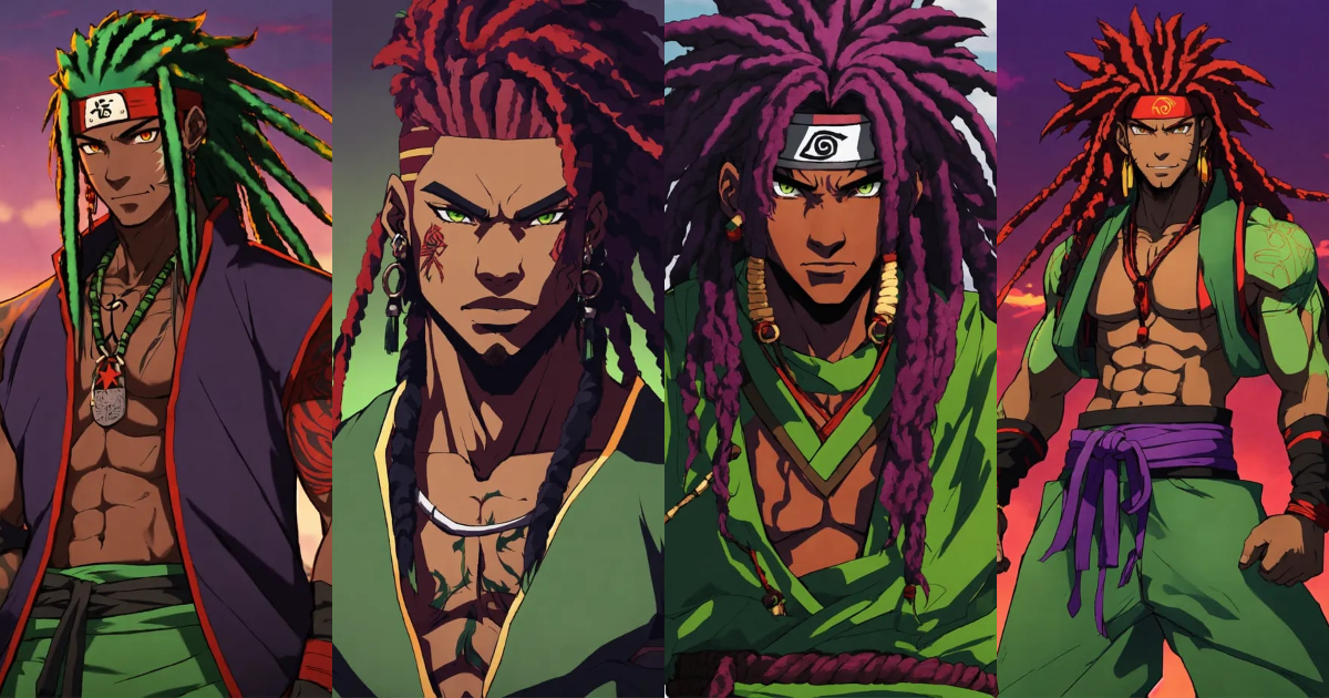 Lexica - African Naruto anime styled character, muscular physique, long ...