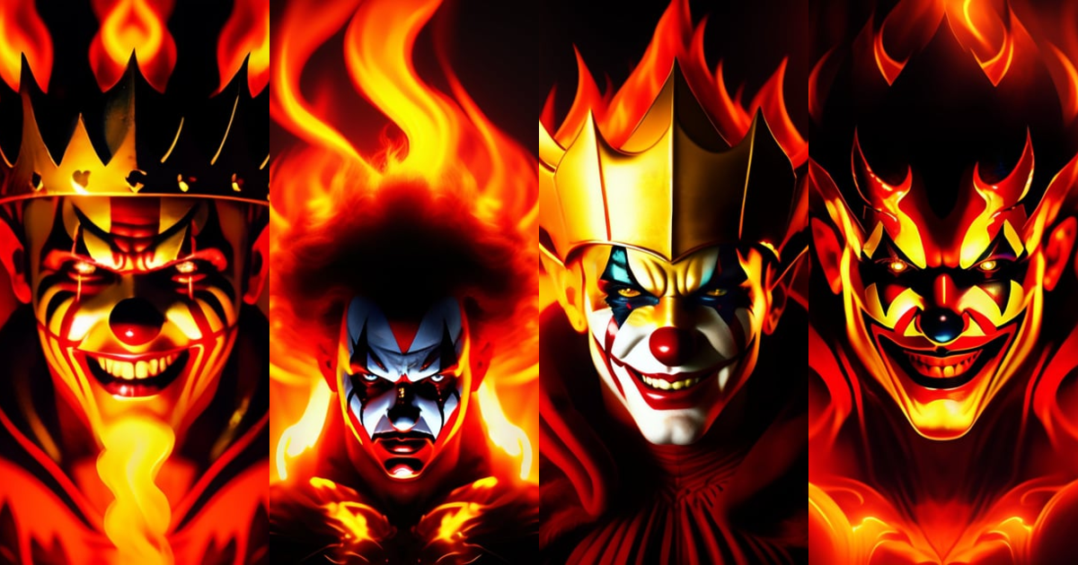 Lexica - Marvel comic style, crown of flames, horror, clown, ambient ...