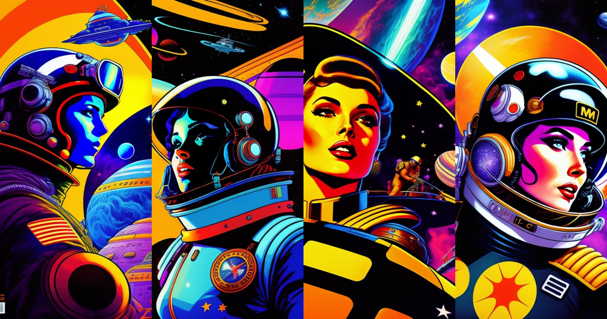 Lexica - Retro space captain giving commands to the crew in spacecraft ...