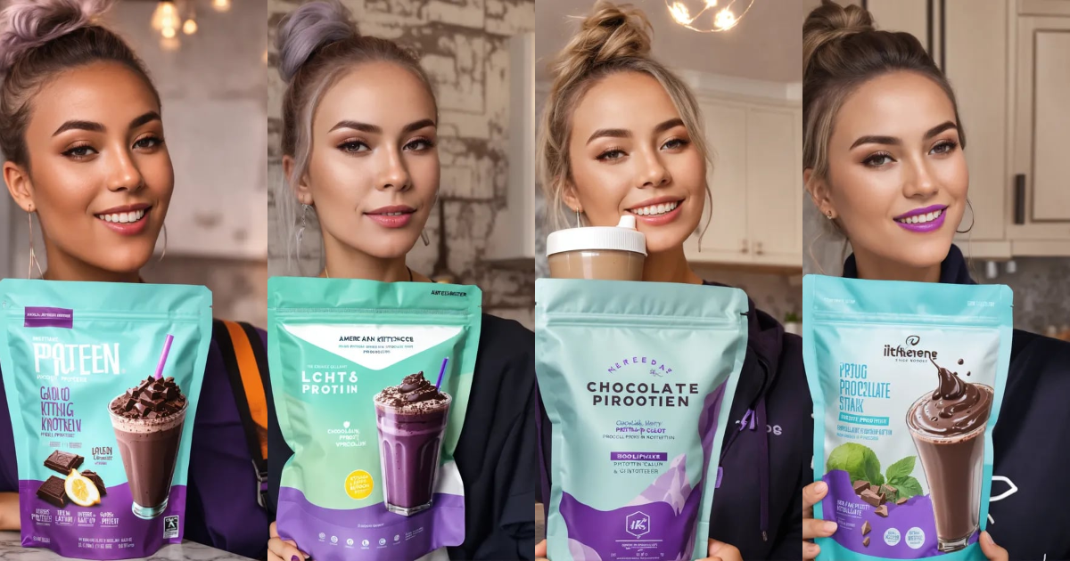 Lexica - Influencer holding a chocolate protein shake and stand up ...