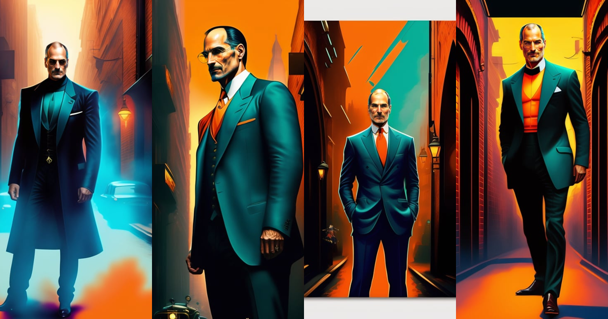 Lexica - Steve jobs inside a vintage alley in 1920s london,black batman ...