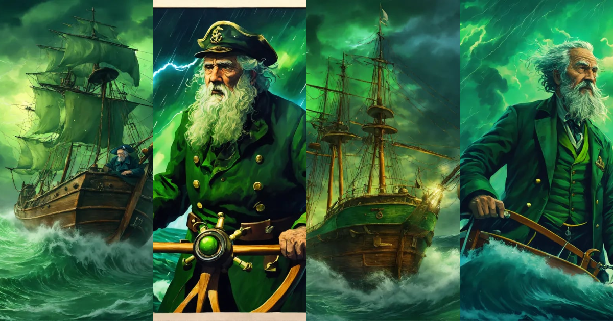 Lexica - An determined old sea captain with a weathered face steering ...