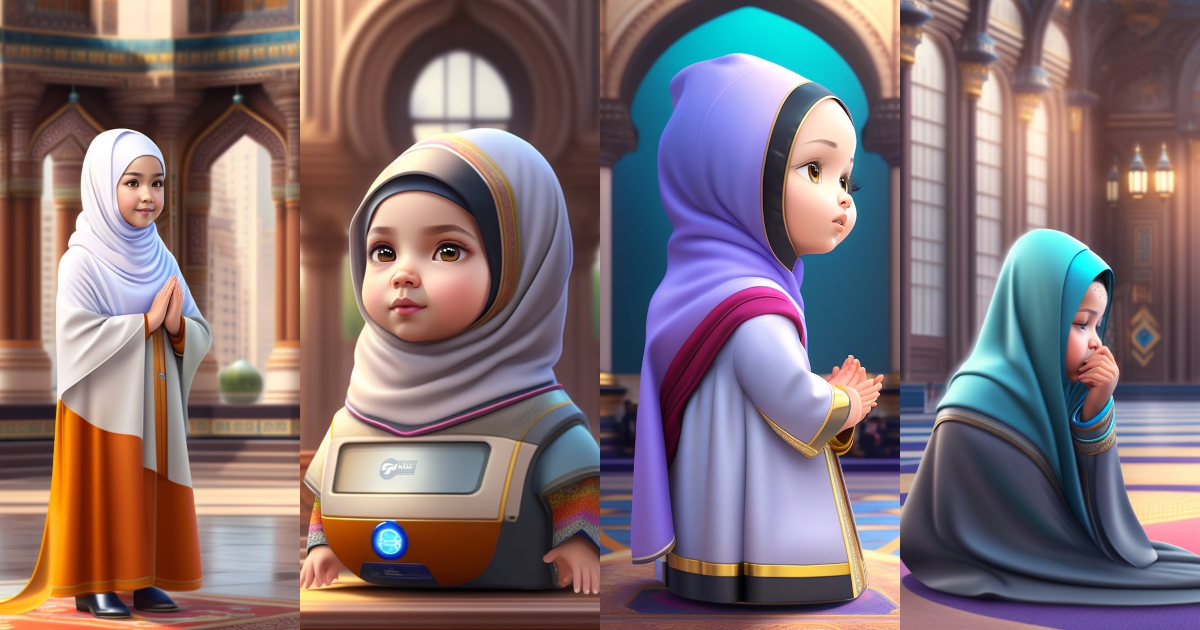 Lexica - Robot prays like a muslim by raising both hands wearing hijab ...
