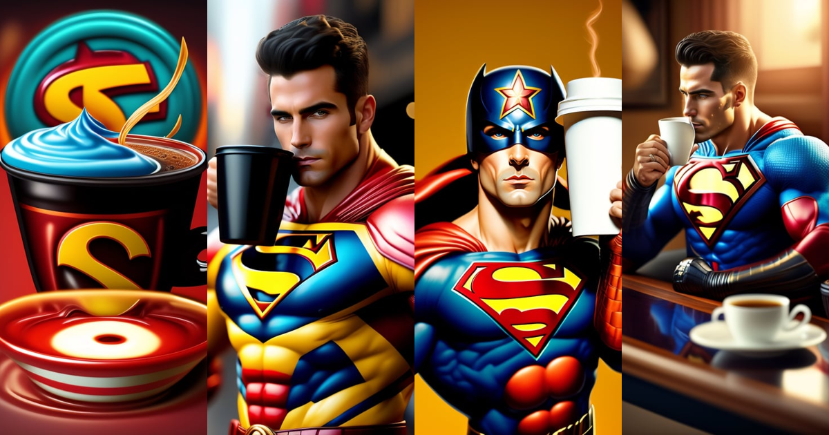 Lexica - Super hero drinking coffee