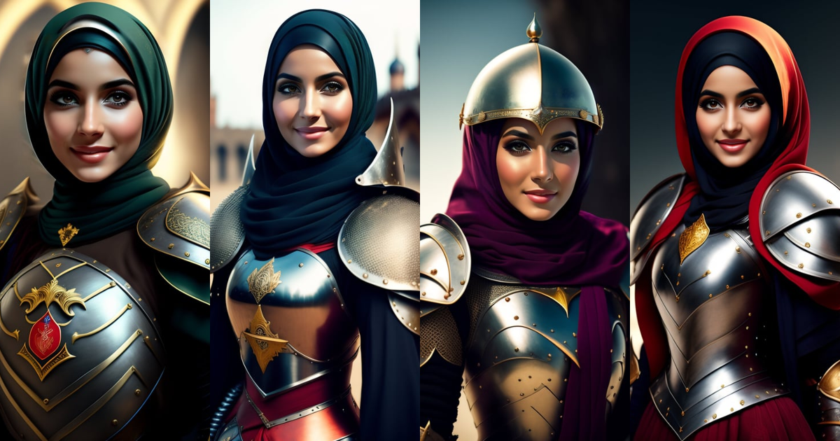 Lexica - Cute hijab girl wearing medieval heavy armor
