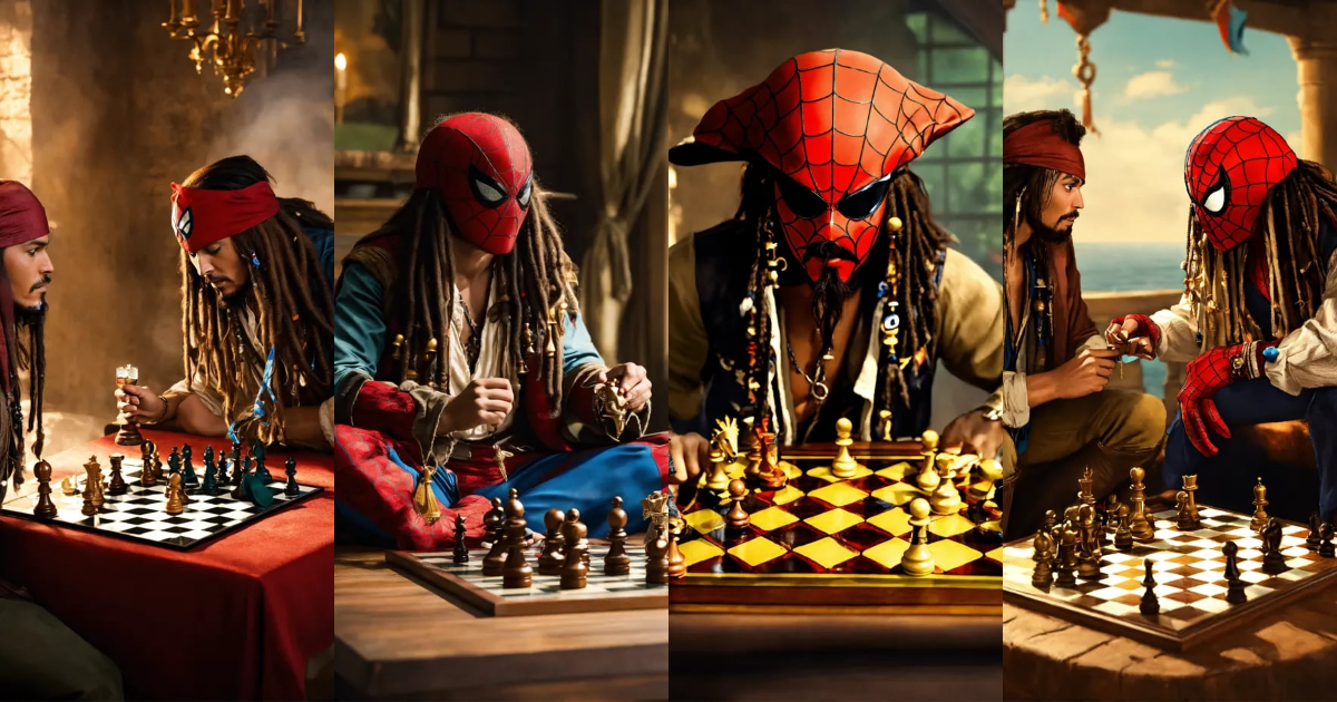 Lexica - Spiderman playing chess with jack sparrow