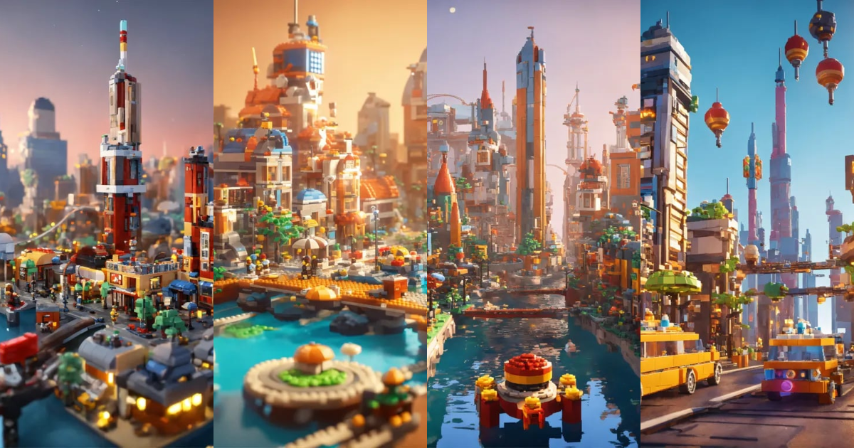 Lexica - A cute retrofuturistic lego city, Unreal Engine, Low Poly