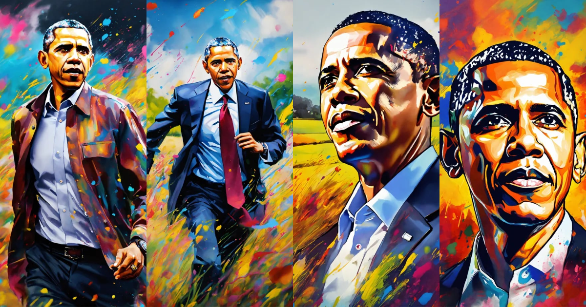 Lexica - A painting of 'Barack Obama' running in a field, trend in ...