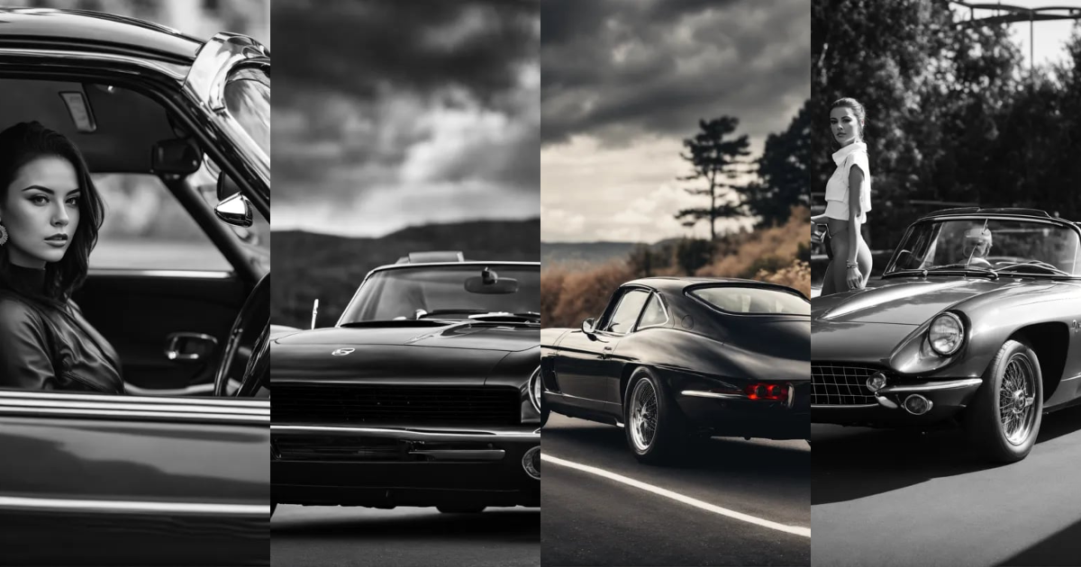 Lexica - "A stunningly beautiful woman driving monochrome sports car