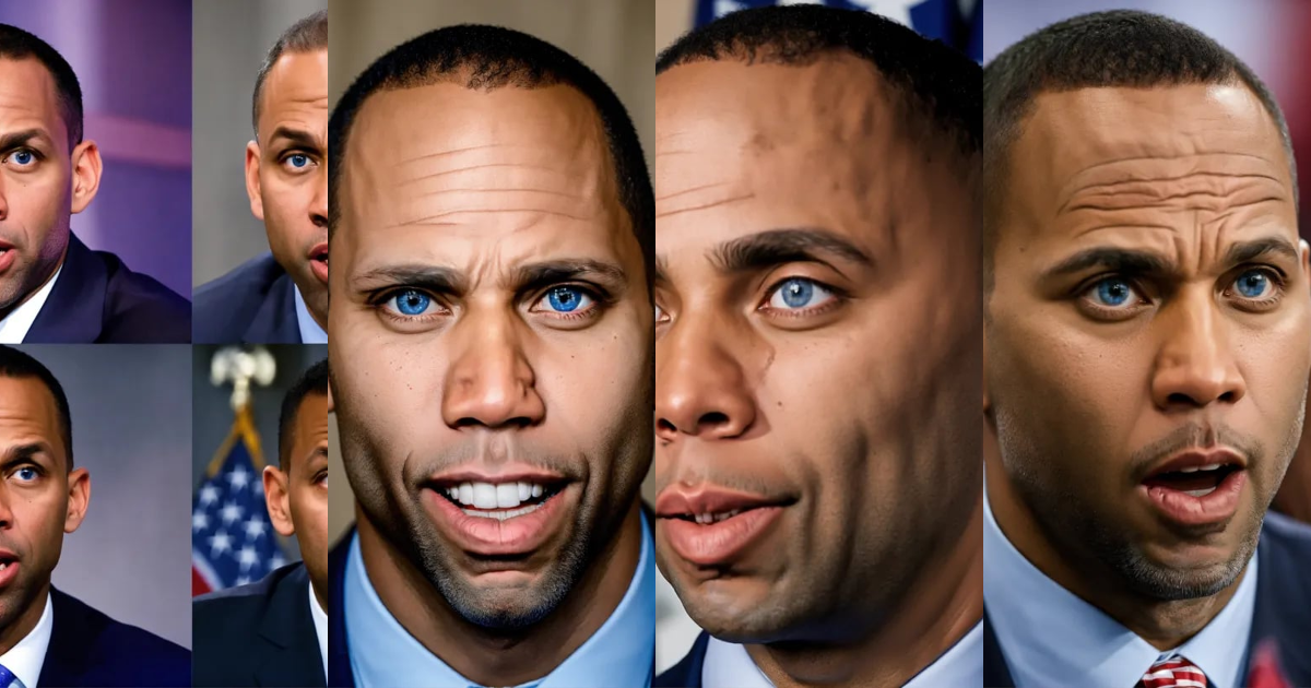 Lexica - HAKEEM JEFFRIES SILVERY-BLUE EYES, ANGRY, MAD YELLING, CROOKED ...