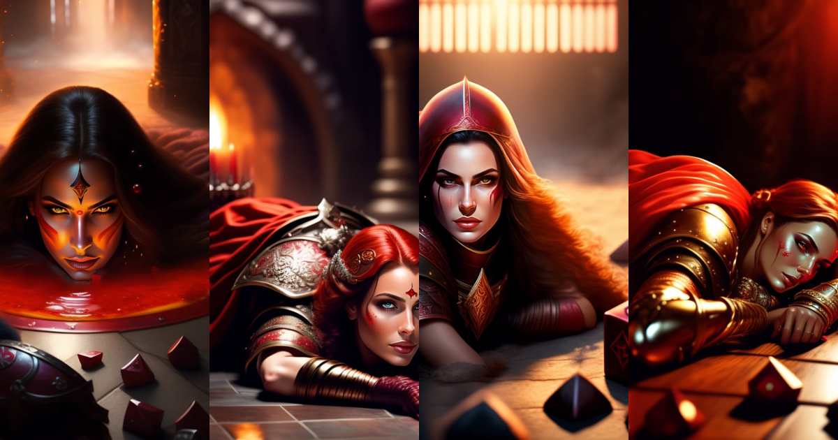 Lexica - Dead D&D female paladin on the floor in a Blood-pool