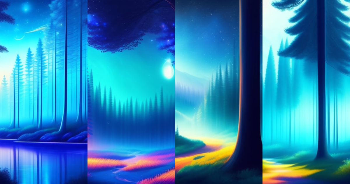Lexica - Forest trees, galaxy 🌌 digital art blue landscape