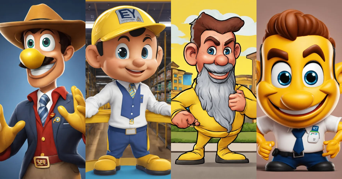 Lexica - Ey-ron mascot cartoon with hands and face feature