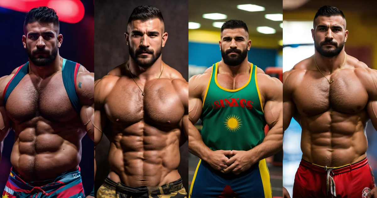 Lexica - 30-year-old wrestler with big muscles, bodybuilder, Kurdish, big