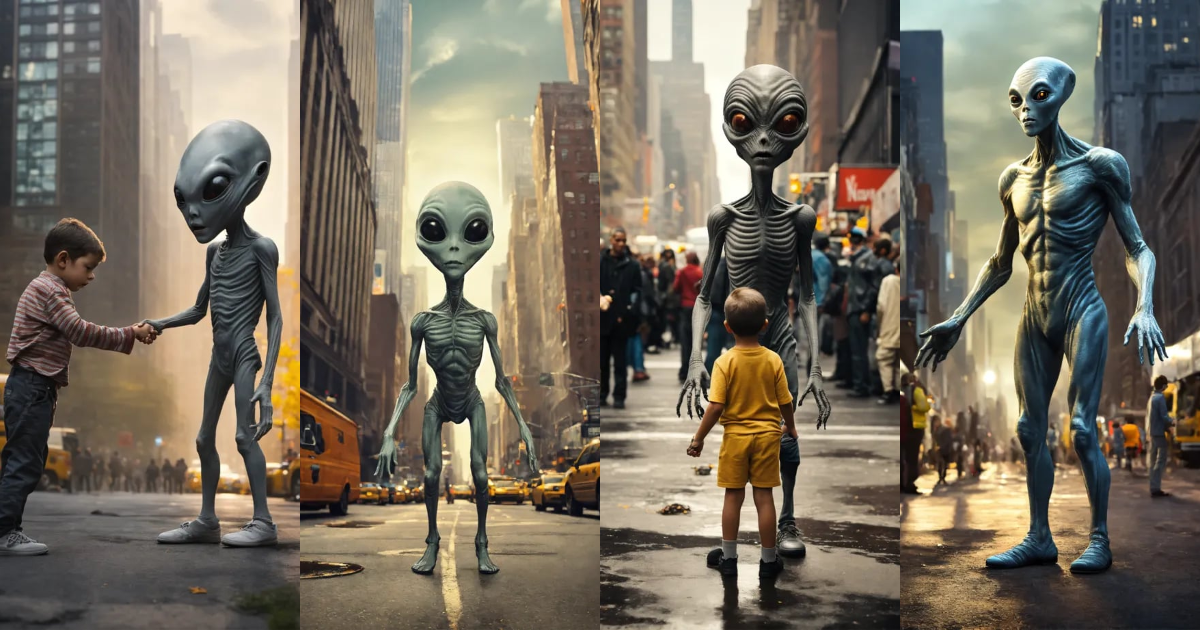 Lexica - Very creepy realistic grey alien floating above the ground ...