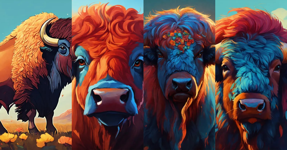 Lexica - Buffalo, cartoon oil paint, 2D illustration style, sharp focus ...