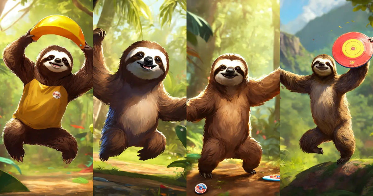 Lexica - A sloth throwing a frisbee, trending on artstation