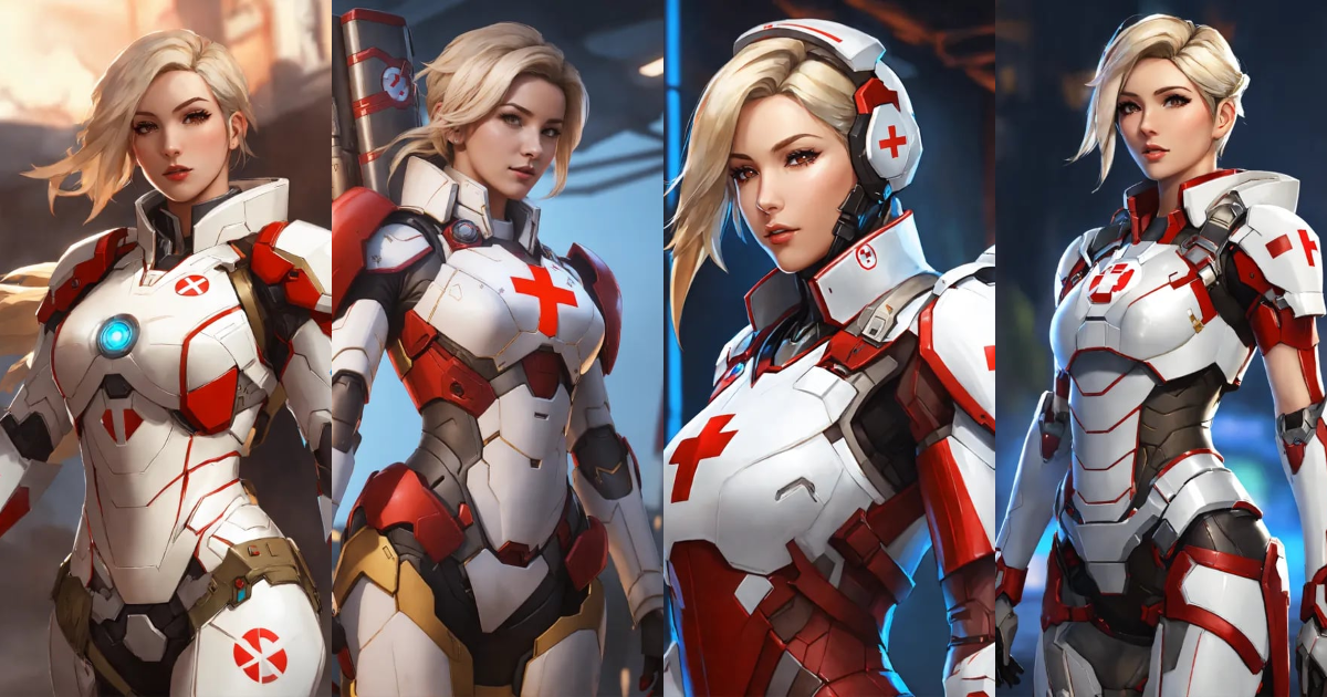 Lexica - Female Mercy Overwatch wearing white Iron Man armor with a ...