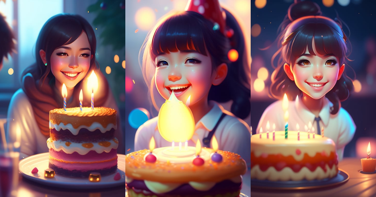 Lexica - Laughting girl eating huge birthday cake with candles ...