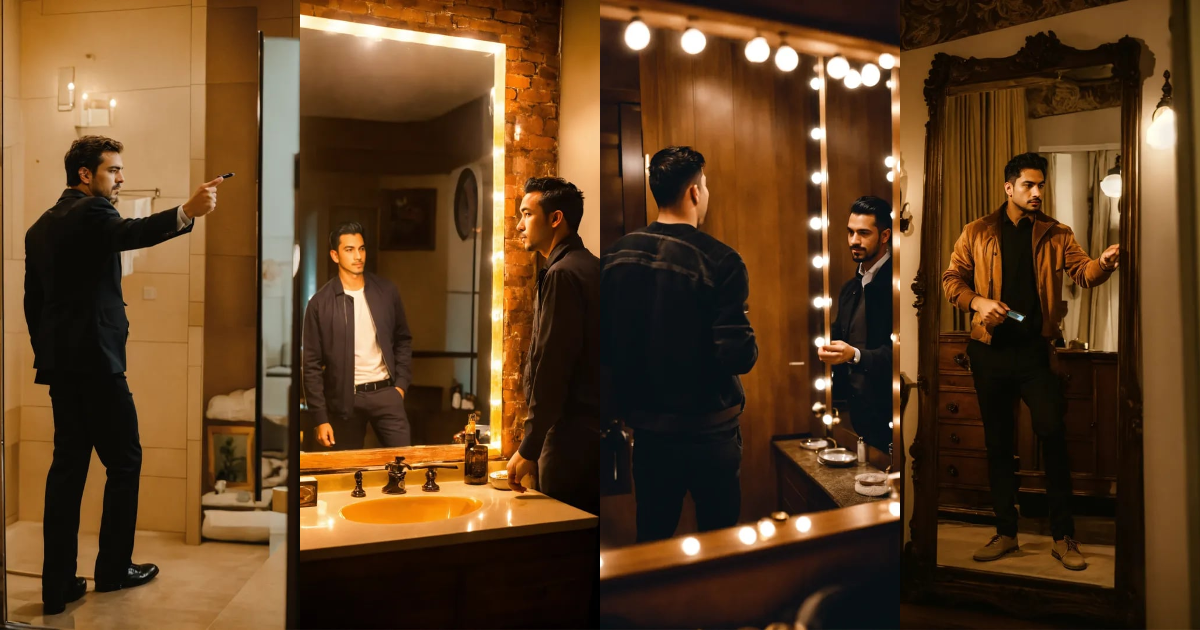 Lexica - Reflection of a man pointing to himself at the mirror