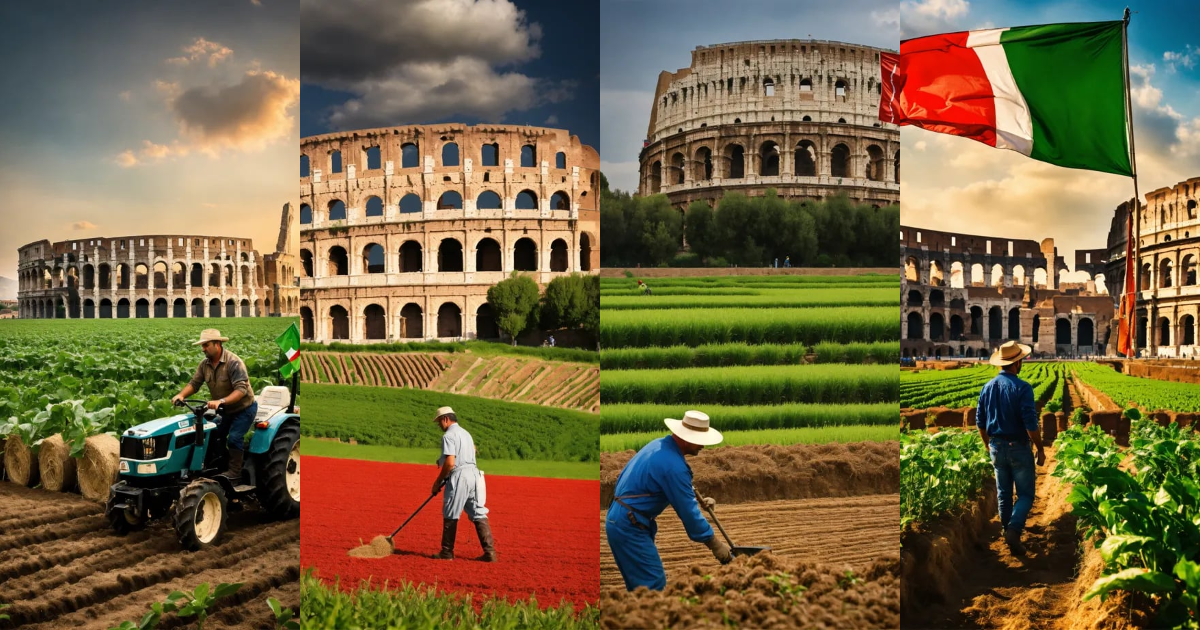 Lexica - Italian farmer working in his field with elements reminiscent ...