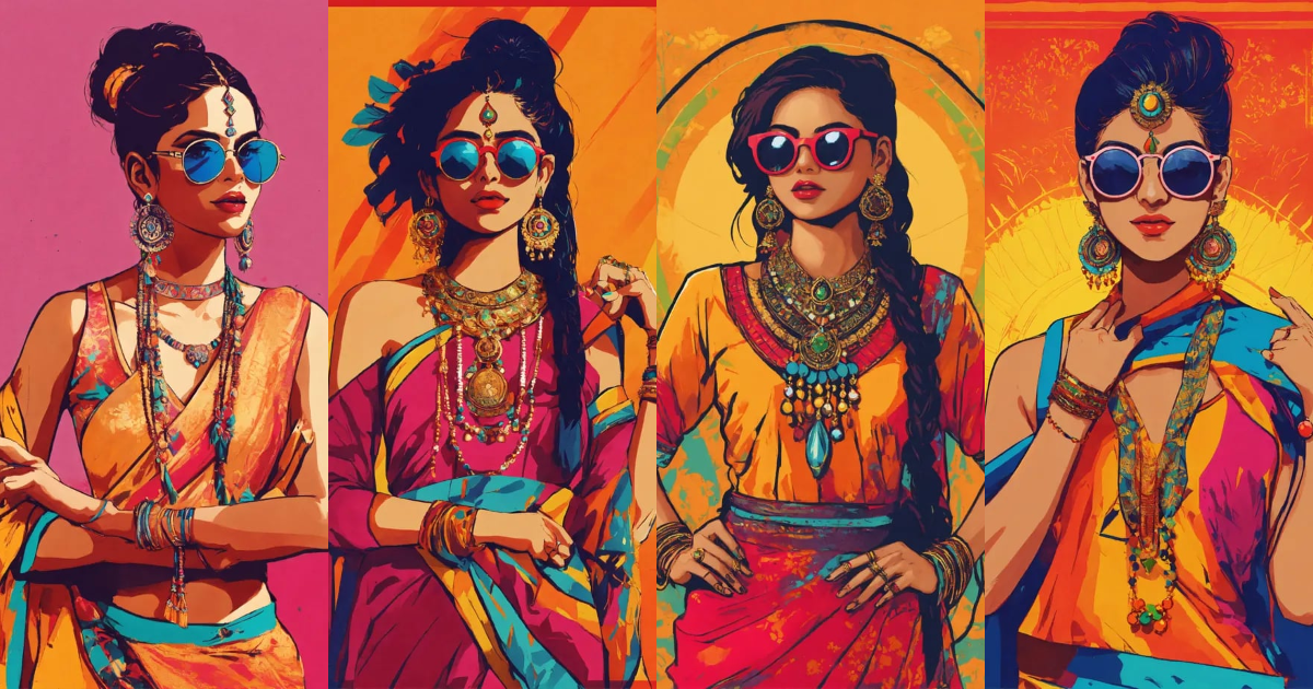 Lexica - Illustration of an Indian Girl wearing an ethnic dress with ...