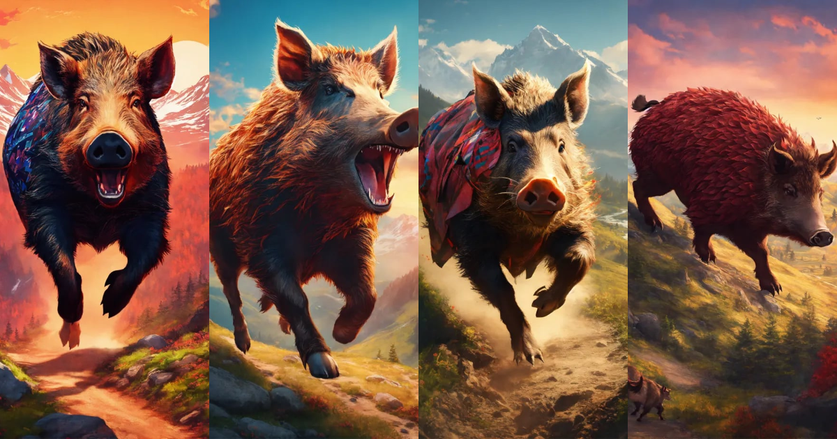 Lexica - Humoristic uniqlo mixed with wild boar head running mountains ...