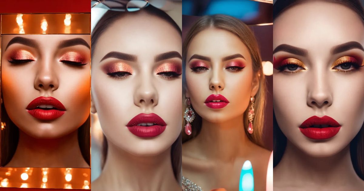 Lexica - Lips makeup in losange shaped mirror, beautiful woman with ...