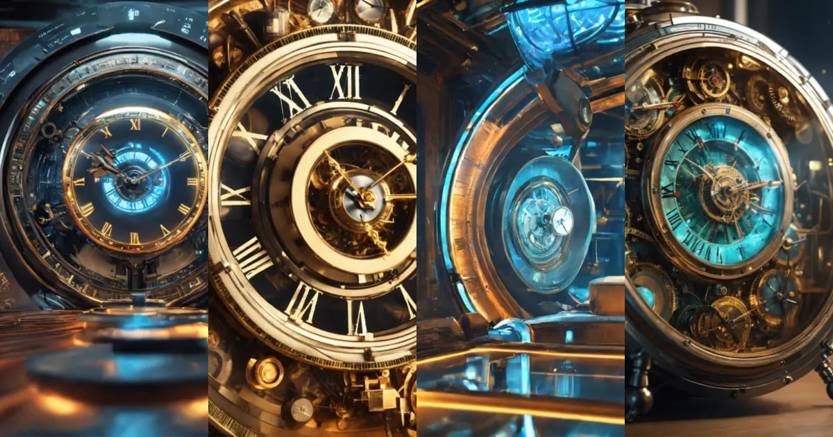 Lexica - Futuristic Time machine, clocks Full HD, hyperrealism
